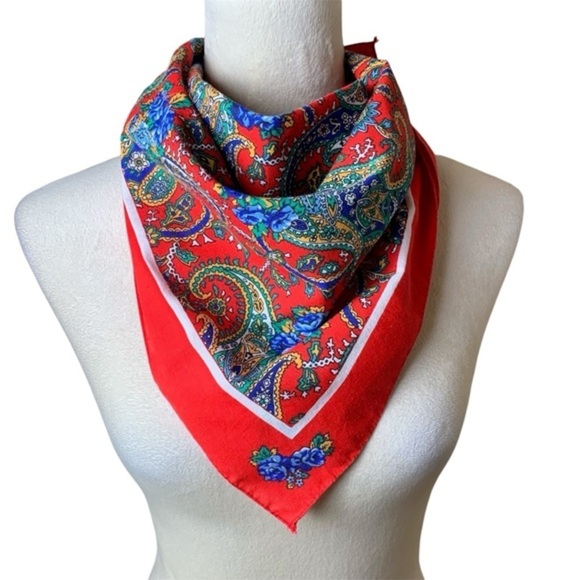 Vintage | Accessories | Vintage Floral Red Blue Paisley Square Bandana ...
